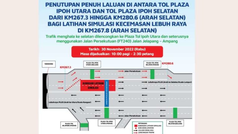 PLUS tutup sementara laluan Ipoh Utara-Ipoh Selatan (Arah Selatan) pada ...