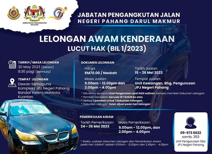 JPJ Pahang lelong kenderaan lucut hak, ada Nissan Fairlady, Honda ...