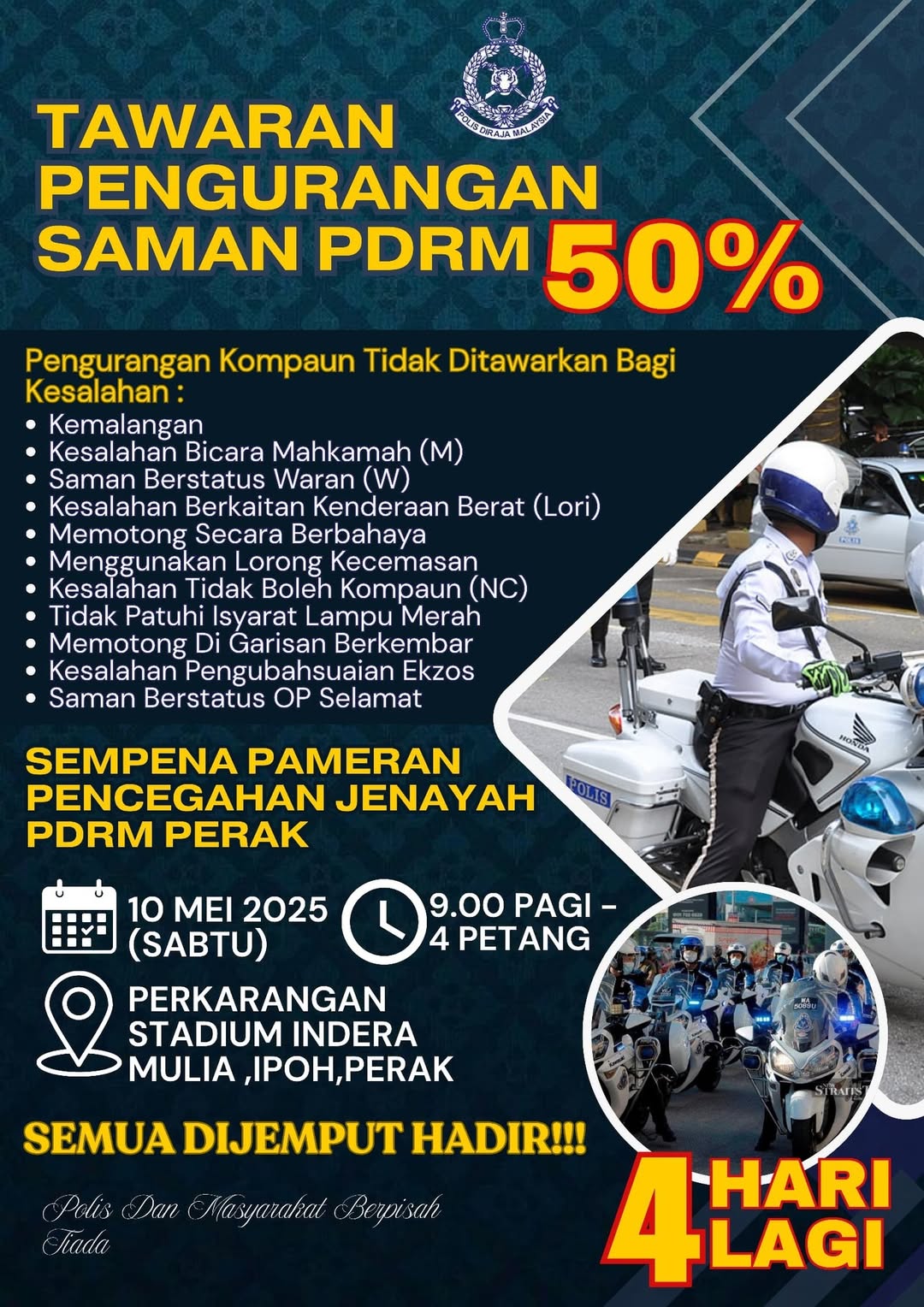 Diskaun saman 50 peratus Sabtu ini | Motoqar